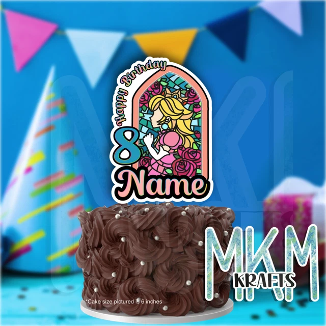 PRINCESS PEACH CAKE Topper card BIRTHDAY PEACHES CASTLE WINDOW ...