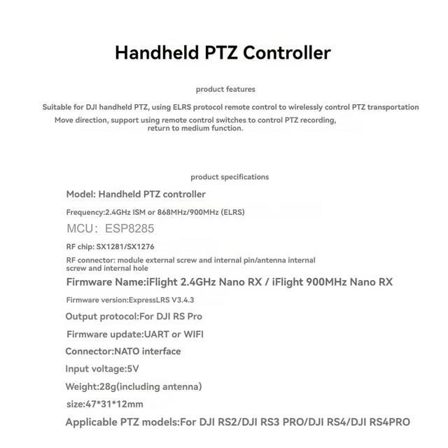 FOR HANDHELD Gimbal Controller ELRS 2.4GHz RX for DJIRS2/DJIRS3 PRO ...