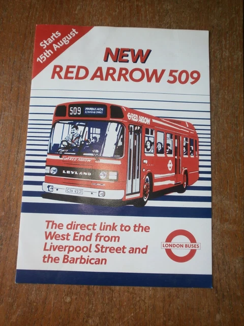 LONDON TRANSPORT TIMETABLE Leaflet-Red Arrow Route 509, 1987 £1.00 ...
