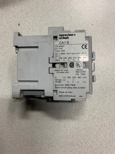 CA7-9 SPRECHER SCHUH Contactor 120V Coil EUR 11,05 - PicClick FR