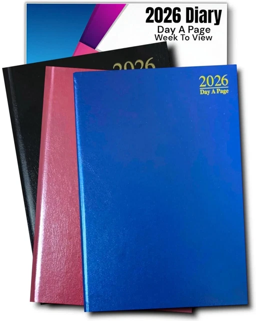 2026 A4 / A5 Diary Day A Page or Week To View Desk Diary Hard Backed ...
