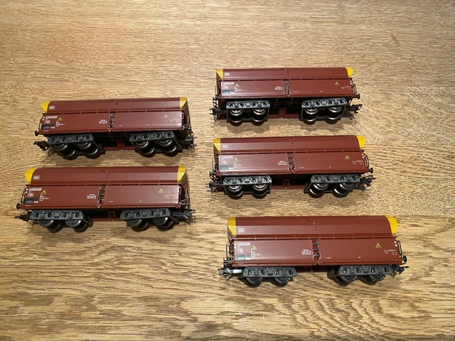 5 ST. TRIX / ROCO 47307 H0 Großgüterwagen / Selbstentladewagen der DB ...