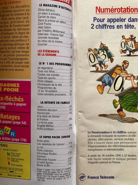 TÉLÉ POCHE 7/10/1996; Olivia Adriaco/ Jean Gabin/ Madonna/ France Gall ...