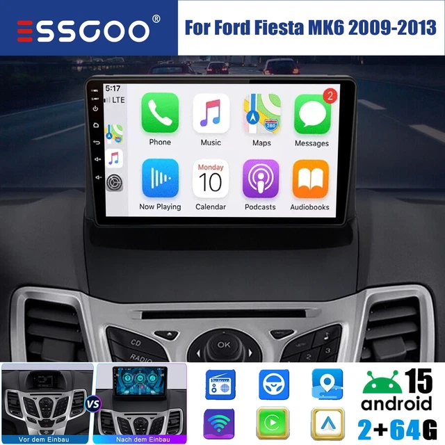 AUTORADIO CARPLAY ANDROID 15 For Ford Fiesta MK6 2009-2013 2+64G GPS ...