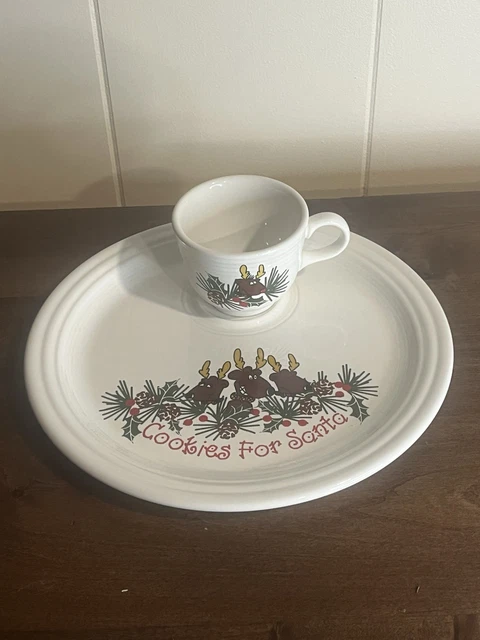 RARE HOMER LAUGHLIN Fiesta “cookies For Santa” Reindeer Plate With Cup ...