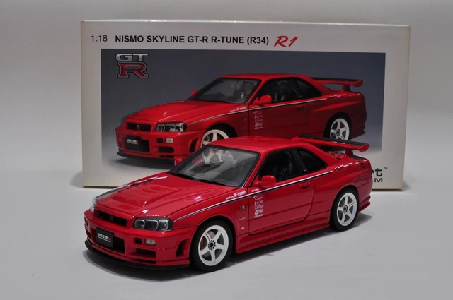 NISSAN SKYLINE R34 GT-R Nismo R-Tune Active Red Rare 77357 AutoArt 1/18 ...