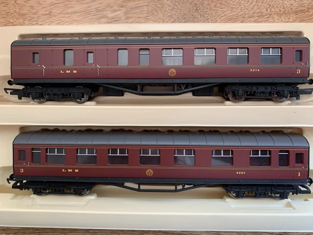 HORNBY 00 GAUGE MODEL RAILWAY LMS COMPOSITE & BRAKE COACH x 2 BOXED ...