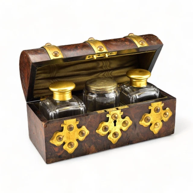 ANTIQUE ENGLISH BURL Perfume Casket Cologne Chest Scent Caddy £393.25 ...