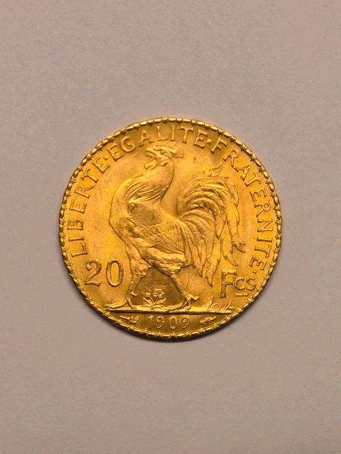 HISTORICAL GOLD COIN 🇫🇷 face value, 20 Francs. Minted in France in 1909 ...