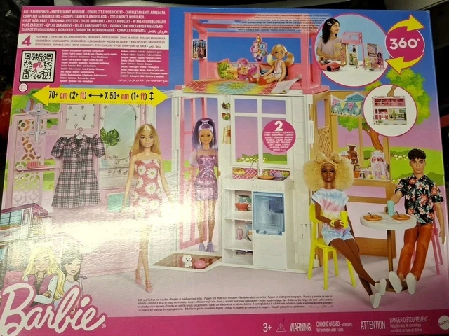 BARBIE DOLLHOUSE WITH 2 Levels, 4 Play Areas Fully Furnished Barbie ...