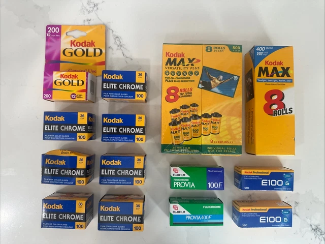 28 ROLLS EXPIRED Mixed Film Lot Kodak Elite Chrome 35mm, Print, 120mm ...