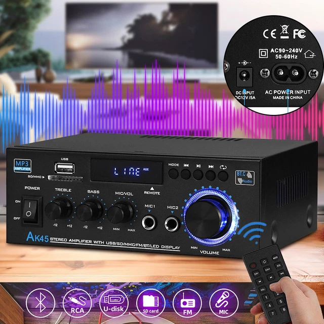 600W 2 CHANNEL Bluetooth Mini HIFI Power Amplifier Audio Stereo Amp ...