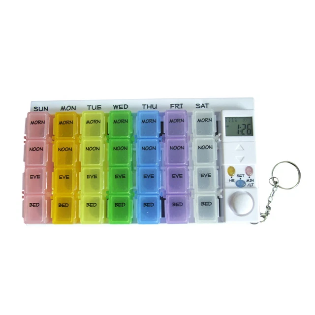 7 DAYS MEDICINE Box Pill Case Timer 28 Grids Weekly Tablets Dispenser ...