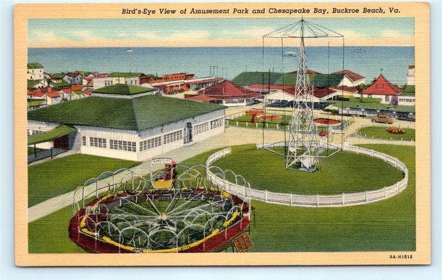 POSTCARD VA BUCKROE Beach Amusement Park Rides Lindy Loop Vintage Linen ...