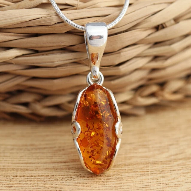 GLÄNZEND BALTISCHER BERNSTEIN Edelstein 925 Sterling Silber Handgemacht Anhänger EUR 17,09 ...