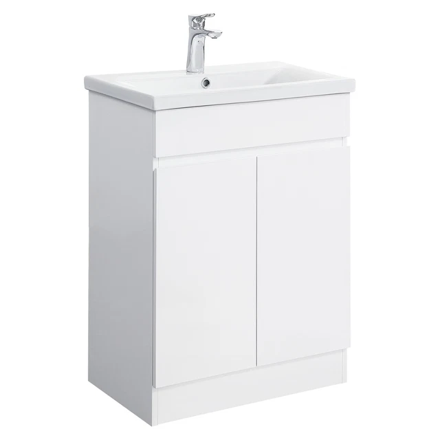 BATHROOM CABINET VANITY Unit Sink Basin Storage White Gloss Ceramic ...