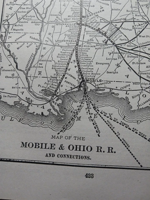 1901 ORIGINAL TRAIN Route Map MOBILE & OHIO RAILROAD and Connections ...