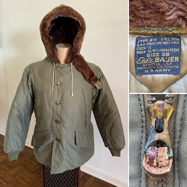 ORIGINAL 1940S VTG WWII USAAF Eddie Bauer B-9 Down Parka size 38 Hood ...