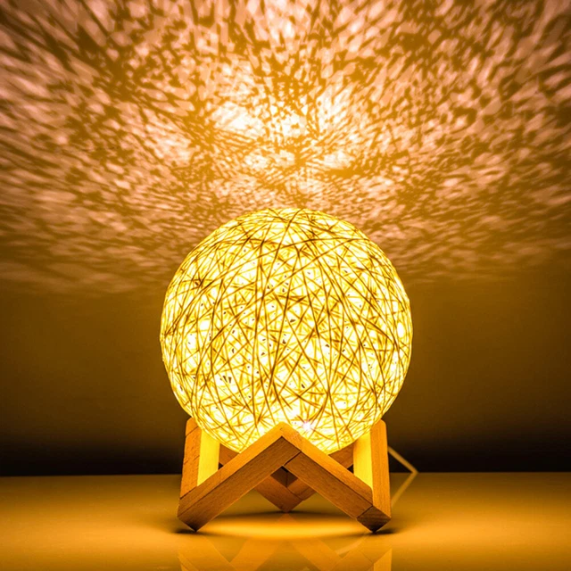 NORDIC RATTAN BALL Night Light Table Lamp Romantic Bedroom Home Decor ...