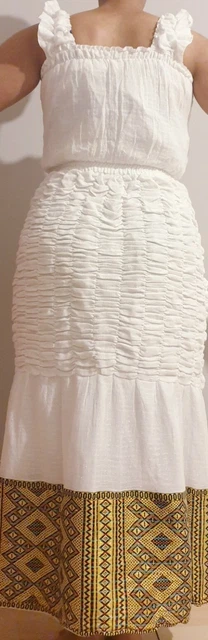 ETHIOPIAN ERITREAN HABESHA Dress Kemis Zuria White Ruched Shibshib Maxi ...