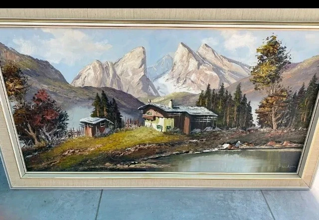 WUNDERSCHÖNE ÖLGEMÄLDE AUF Leinwand Landschaft Gebirge Antik Top Zustand EUR 75,00 - PicClick DE