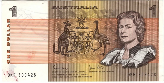 AUSTRALIA $1 DOLLAR AU Banknote (1983) P-42d Johnston-Stone Sign Prefix ...