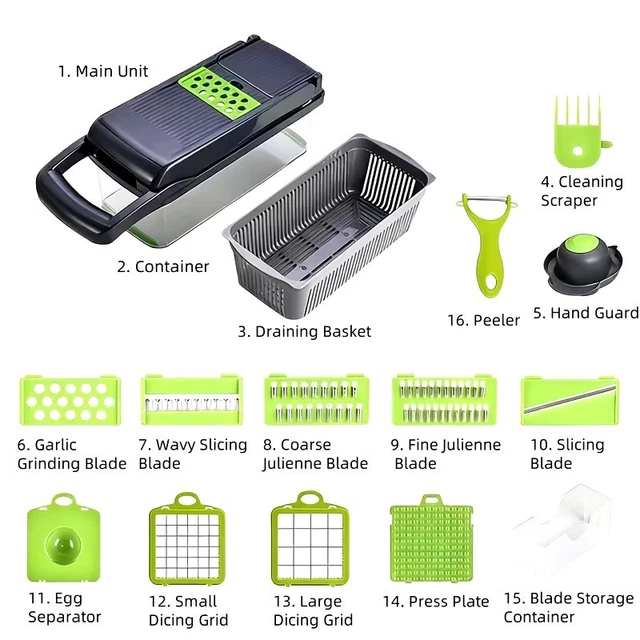 16-IN-1 VEGETABLE CHOPPER Set, Multifunctional Fruit Slicer £10.80 ...