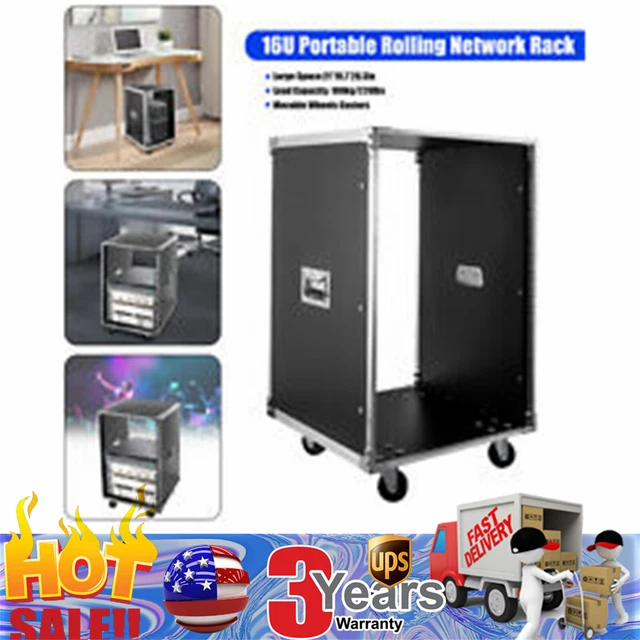 19 INCH 16U 4 Post Server Rack Open Frame Rolling Network Data Rack w ...