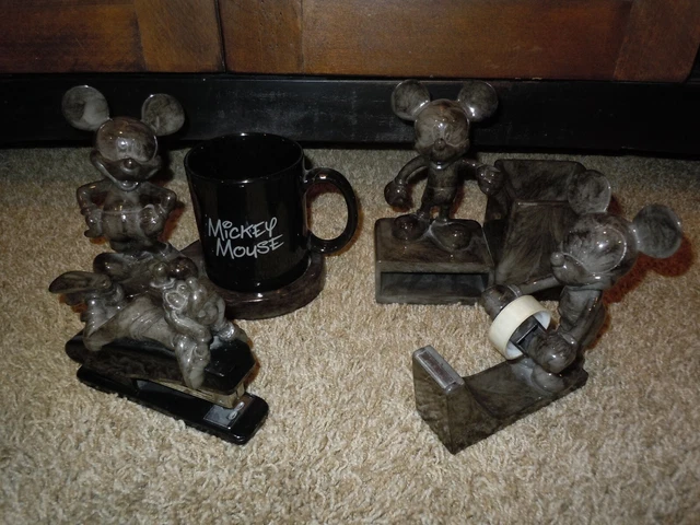 DISNEY OFFICE DESK Set Mickey Mouse Gray Faux Marble Coffee Tape Pen ...