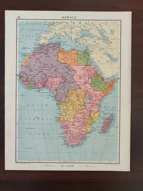 VINTAGE ORIGINAL COLOUR Map-Africa-General Map-1930 Circa £16.32 ...