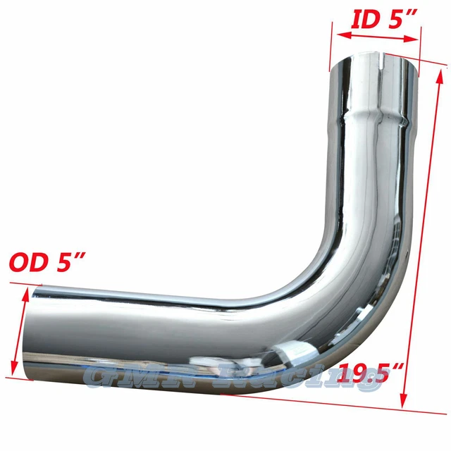 5& ID/OD CHROME 90 Degree Exhaust Elbow Stack Pipe 19.5" Arms Truck ...