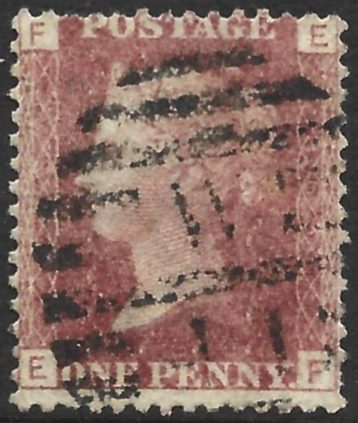 GB QV 1864-79 SG#43, 1d Penny Red, Plate 163, Corner Letters EF, Used # ...
