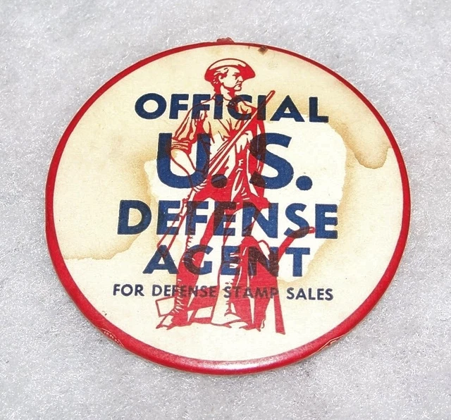 ORIGINAL LARGE WW2 Official U.s. Defense Stamp Sales Agent Button Badge ...