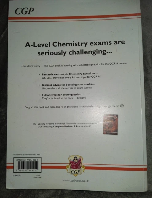 A-LEVEL CHEMISTRY: OCR A Year 1 & 2 Exam Practice Workbook - inc... by CGP Books EUR 4,60 ...