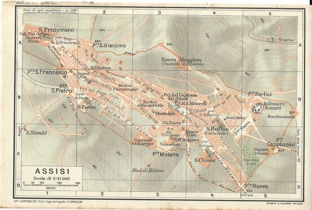 CARTA GEOGRAFICA ANTICA ASSISI Pianta Perugia Umbria TCI 1922 Old ...