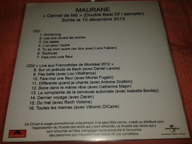 MAURANE CD PROMO Sampler 16 Titles Mo Notebook Including 10 Duos ...