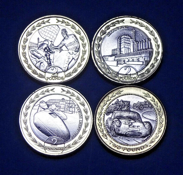ISLE OF MAN TT £2 COIN COLLECTION 4 COINS SET KING & QUEEN HEADS ...
