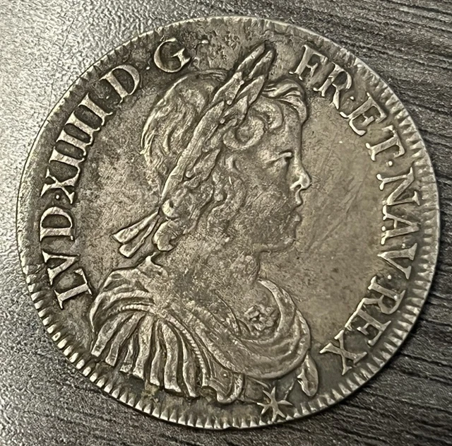1644-A POINT FRANCE 1/2 ECU Silver Coin Louis XIV 381 Year Old Coin ...