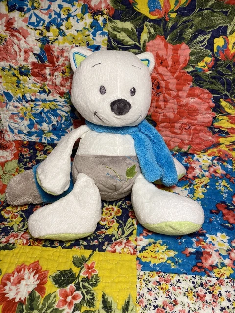 DOU KIDOU 9” Leon The Fox Soft Toy White & Grey With Blue Scarf/Tail ...