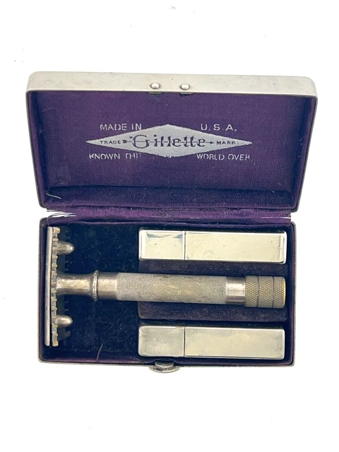 VINTAGE 1913 GILLETTE Single Ring Old Type Safety Razor Set In Metal ...