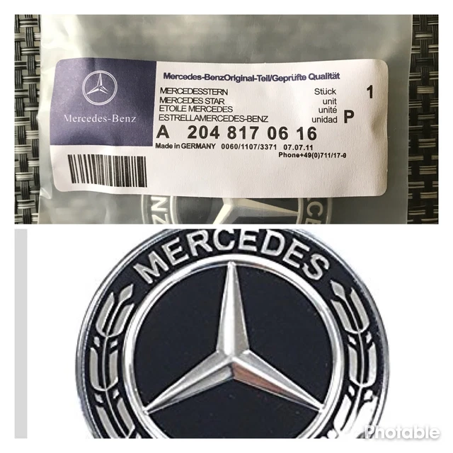 MERCEDES-BENZ BLACK WREATH Flat Bonnet Badge Emblem A2228170415 NEW ...