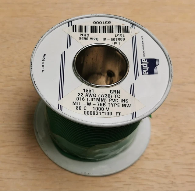 ALPHA 22 AWG Hook-Up Wire 7/30 Green 1000VNew 100 foot Roll (30.5m) $50 ...