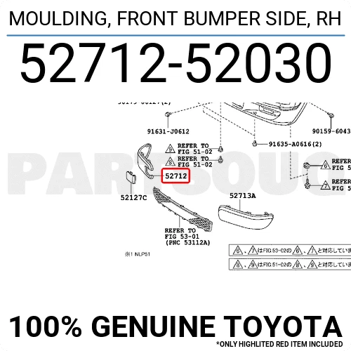 5271252030 GENUINE TOYOTA MOULDING, FRONT BUMPER SIDE, RH 52712-52030 ...