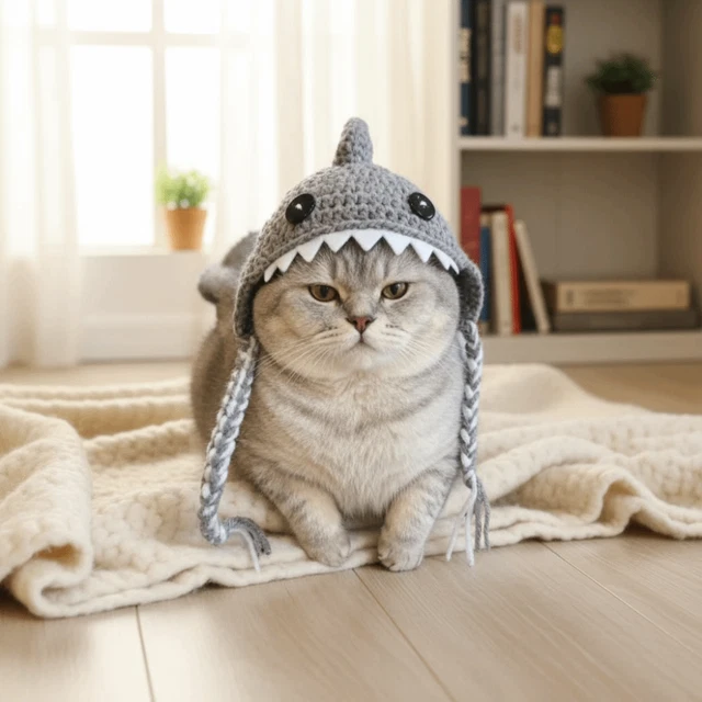 CARTOON CAT SHARK Headgear Braid Design Pet Cosplay Headwear Party $20. ...