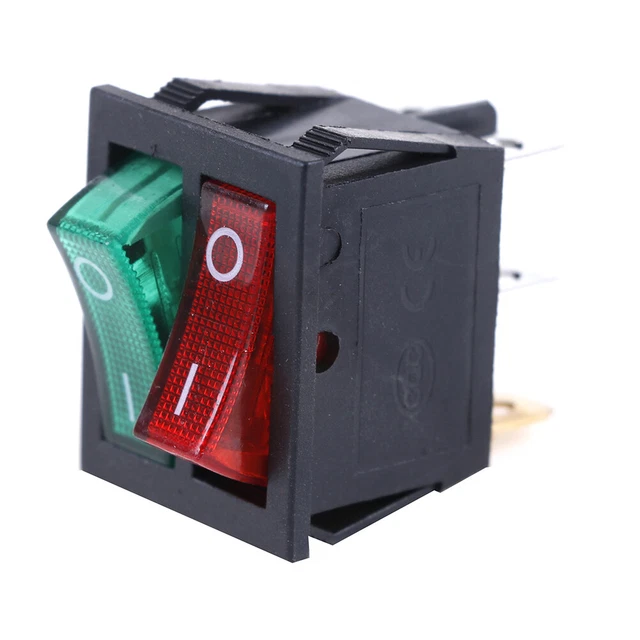 6 PIN ON/OFF double spst rocker boat switch 250V/15A 125V/20A red green ...