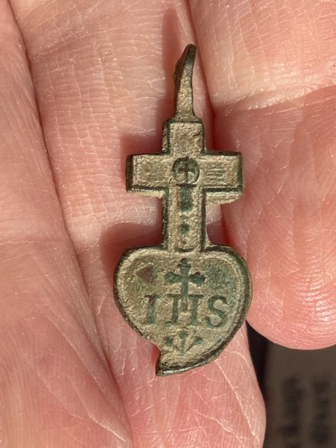 ANTIQUE CROSS 1600’s IHS Sacred Heart Jesus Christ Medal scarce £237.46 ...