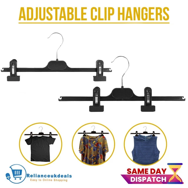 BLACK PLASTIC ADJUSTABLE Clip Hangers 40cm Coat Clothes Pant Trousers ...