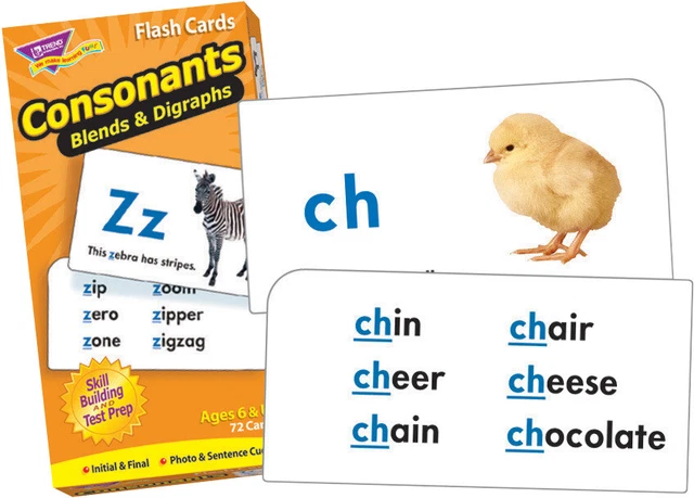 TREND ENTERPRISES CONSONANTS Blends and Digraphs Flash Cards, Set of 72 ...