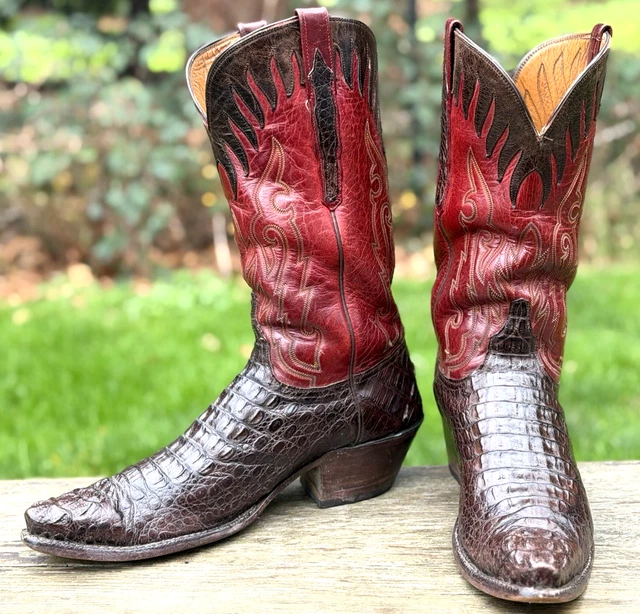 LUCCHESE CLASSICS HEAD Cut Crocodile Cowboy Boots Men 11 D Rust & Brown ...