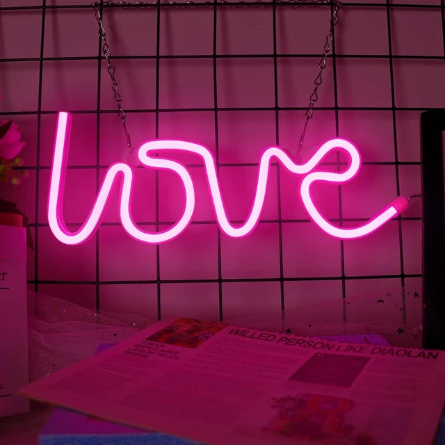 LOVE LED NEON Light Sign, Love Battery Operated & USB Powered Glowing ...